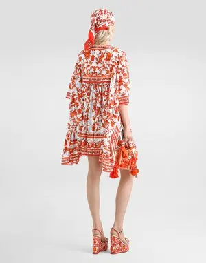 Dolce & Gabbana Majolica-print Cotton Satin Kaftan Dress