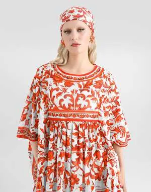 Dolce & Gabbana Majolica-print Cotton Satin Kaftan Dress