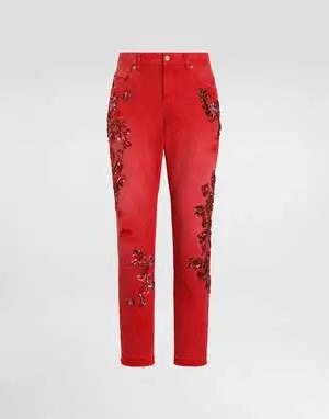 Dolce & Gabbana Embellished Cotton Denim Trousers