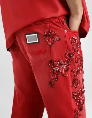 Dolce & Gabbana Embellished Cotton Denim Trousers