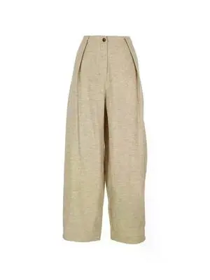 EMMA E GAIA Pleated Wide-leg Trousers - Neutrals
