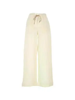 120% Lino Drawstring Wide-leg Trousers