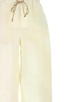 120% Lino Drawstring Wide-leg Trousers