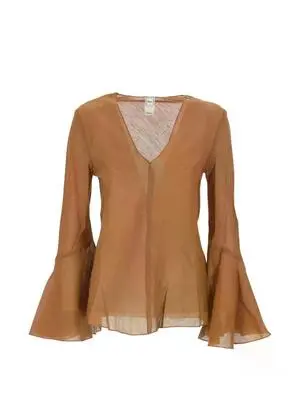 120% Lino Flared-sleeve V-neck Blouse