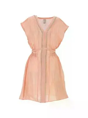 120% Lino Fringed-trim Belted Mini Dress - Pink