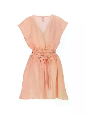 120% Lino Fringed-trim Belted Mini Dress