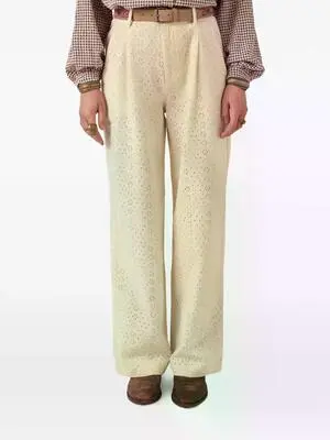 MAISON HOTEL Embroidered Straight-leg Trousers - Neutrals