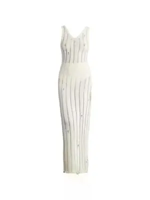 LANEUS Distressed Ribbed-knit V-neck Dress