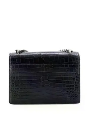 Saint Laurent Sunset Chain Wallet Crocodile Embossed Leather Crossbody Bag - Blue