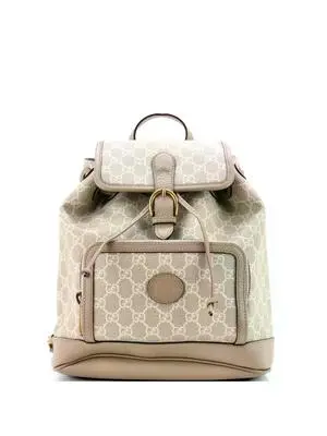 Gucci Interlocking G Patch Drawstring Flap Backpack - Neutrals