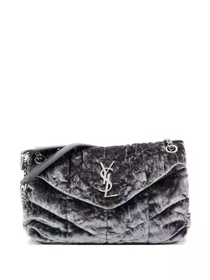 Saint Laurent Loulou Puffer Quilted Velvet Small Shoulder Bag - Grey