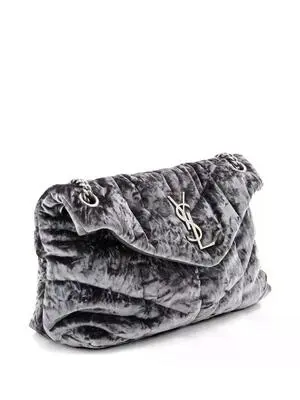 Saint Laurent Loulou Puffer Quilted Velvet Small Shoulder Bag - Grey