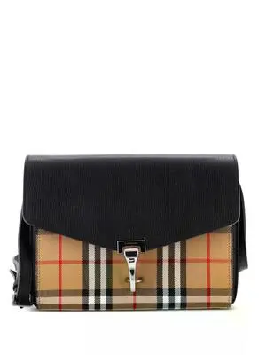 Burberry Small Macken Crossbody Bag In Leather And Vintage Check Canvas - Black