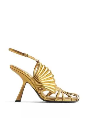 MUGLER Metallic Shell Detail T-strap Sandals - Gold