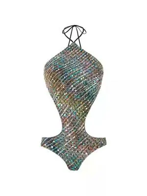 Missoni Sequin Embellished Halterneck Swimsuit - Black
