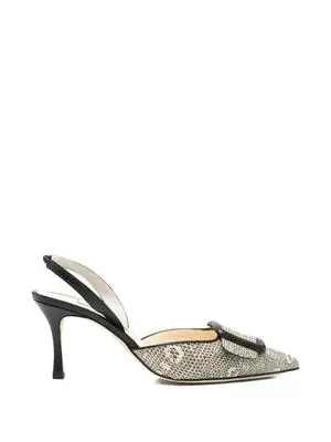 Manolo Blahnik Maysli Lizard-effect Slingback Pumps - Grey
