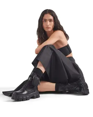 Prada Monolith Leather And Re-nylon Boots With Pouch