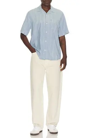 CORRIDOR Striped Seersucker Short Sleeve Shirt - Indigo