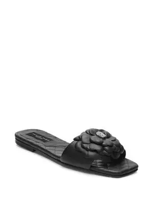 Philipp Plein Leather Flat Slides With Floral Embellishment