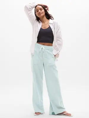 Athleta Retreat Linen High Rise Wide Leg Pant - Sky