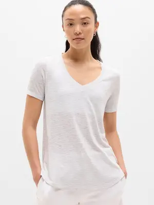 Athleta Atheleta Breezy V-neck Tee - Cobblestone Grey Stripe