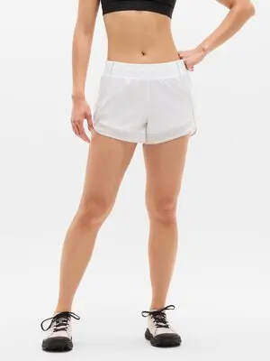 Athleta Mesh Racer Run Mid Rise 4" Short - White/black Stitching