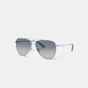 COACH OUTLET Coach Metal Pilot Sunglasses With C Hardware - Silver Blue