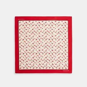 COACH OUTLET Sculpted C Cherries Print Silk Bandana - Chalk/red