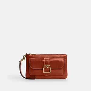 COACH OUTLET Coach Ashton Glazed Leather Wristlet With Buckle Detail - Gold/cinnamon