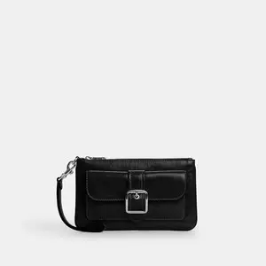 COACH OUTLET Coach Ashton Glazed Leather Wristlet With Buckle Detail - Silver/black
