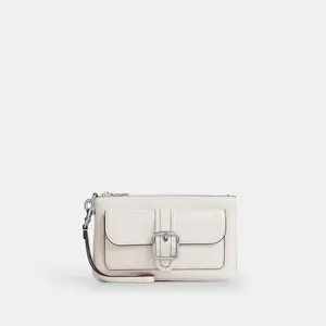 COACH OUTLET Coach Ashton Glazed Leather Wristlet With Buckle Detail - Silver/chalk