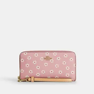 COACH OUTLET Long Zip Around Wallet With Floral Print - Gold/pink