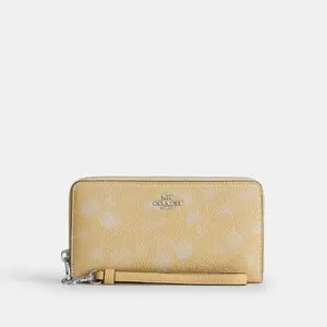 COACH OUTLET Long Zip Around Wallet With Floral Print - Silver/washed Yellow
