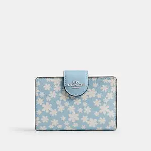 COACH OUTLET Medium Corner Zip Wallet With Floral Print Silver/blue