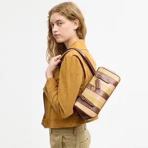 COACH OUTLET Coach Asher Striped Patchwork Shoulder Bag - Gold/redwood Multi