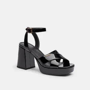 COACH OUTLET Block Heel Sandal With Raffia Detailing - Black