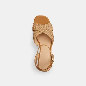 COACH OUTLET Block Heel Sandal With Raffia Detailing - Natural
