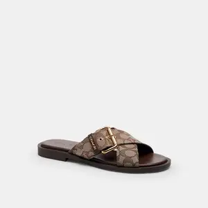 COACH OUTLET Coach Criss-cross Buckle Sandal In Signature Jacquard - Oak/maple