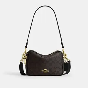 COACH OUTLET COACH OUTLET Signature Canvas Mini Carey Crossbody Bag Gold/walnut/black