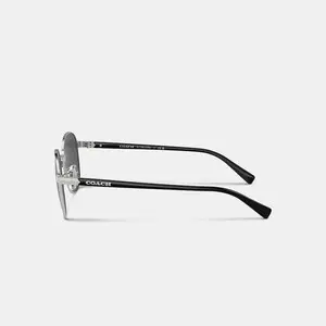 COACH OUTLET Metal Round Sunglasses - Silver/black