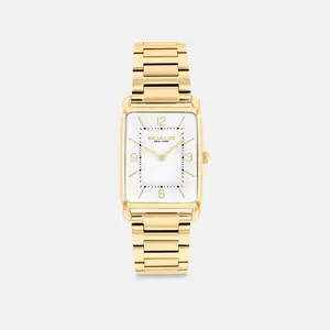 COACH OUTLET Coach "elliot" Rectangular Case Watch With Leather Strap - Gold