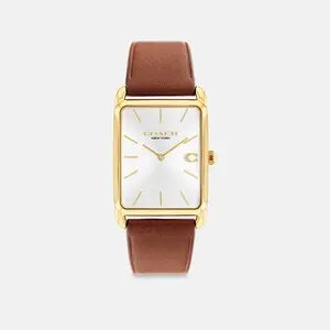 COACH OUTLET Coach "elliot" Rectangular Case Watch With Leather Strap - Saddle