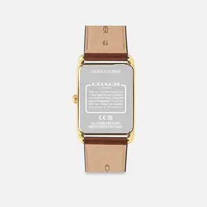 COACH OUTLET Coach "elliot" Rectangular Case Watch With Leather Strap - Saddle