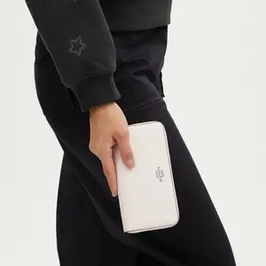 COACH OUTLET Long Zip Around Wallet - Silver/chalk