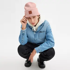 COACH OUTLET Coach Knit Beanie With Leather Patch - Peach