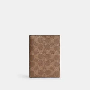COACH OUTLET Passport Card Case In Signature Canvas - Silver/tan/black