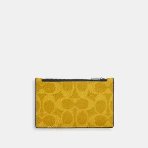 COACH OUTLET Zip Card Case In Signature Canvas - Silver/canary
