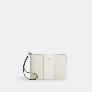 COACH OUTLET Corner Zip Wristlet In Signature Canvas With Stripe - Gold/white/chalk