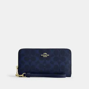 COACH OUTLET Long Zip Around Wallet In Signature Canvas - Gold/navy