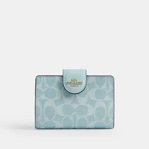 COACH OUTLET Medium Corner Zip Wallet In Signature Canvas - Gold/light Blue